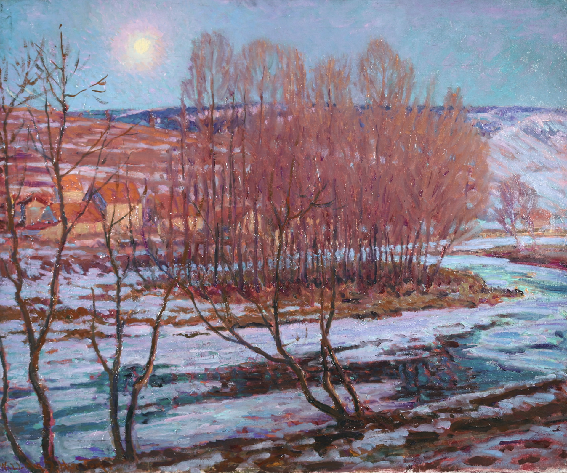 Lumiere lune et neige fondante – Pontarlier, Doubs – Leighton Fine Art